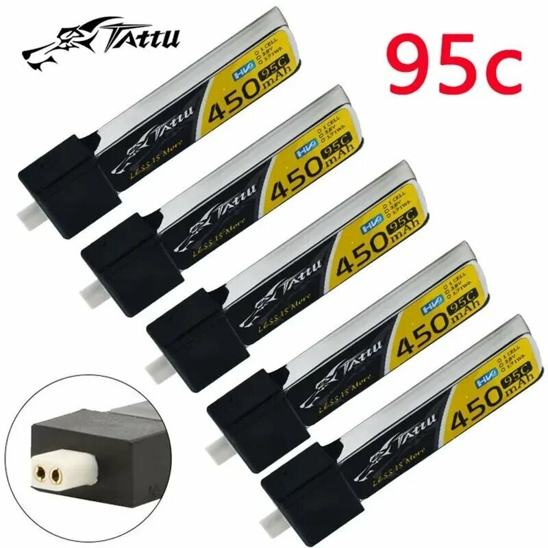 TATTU 3,8 В Lipo аккумулятор 450 мАч 1S 95C со штекером BT2.0. Количество 5