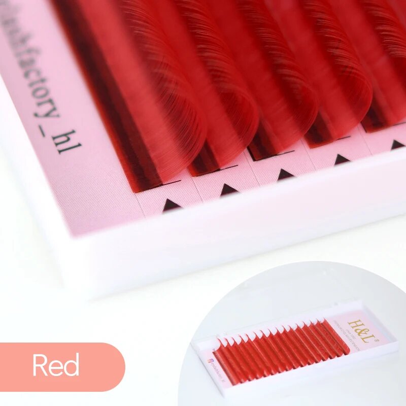 Цветные индивидуальные ресницы Lash Romance 0,07 мм 8-15 мм 16 рядов Красный, D, Red