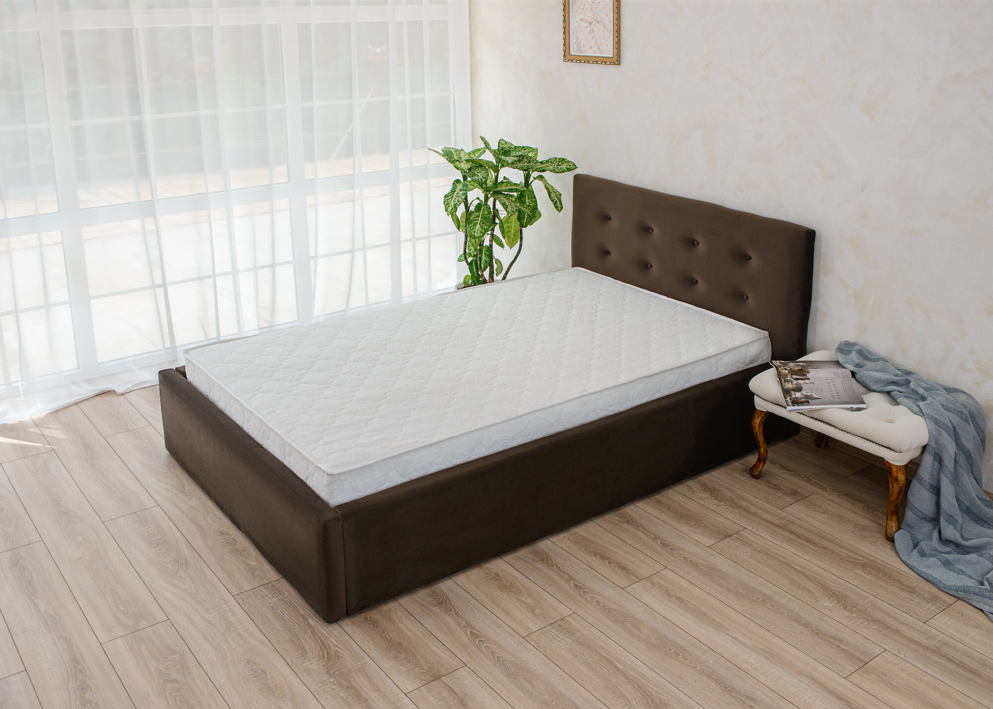 Кровать Роза Кофе с матрасом Лайт (10 см.) и ПМ, 120х200 см.