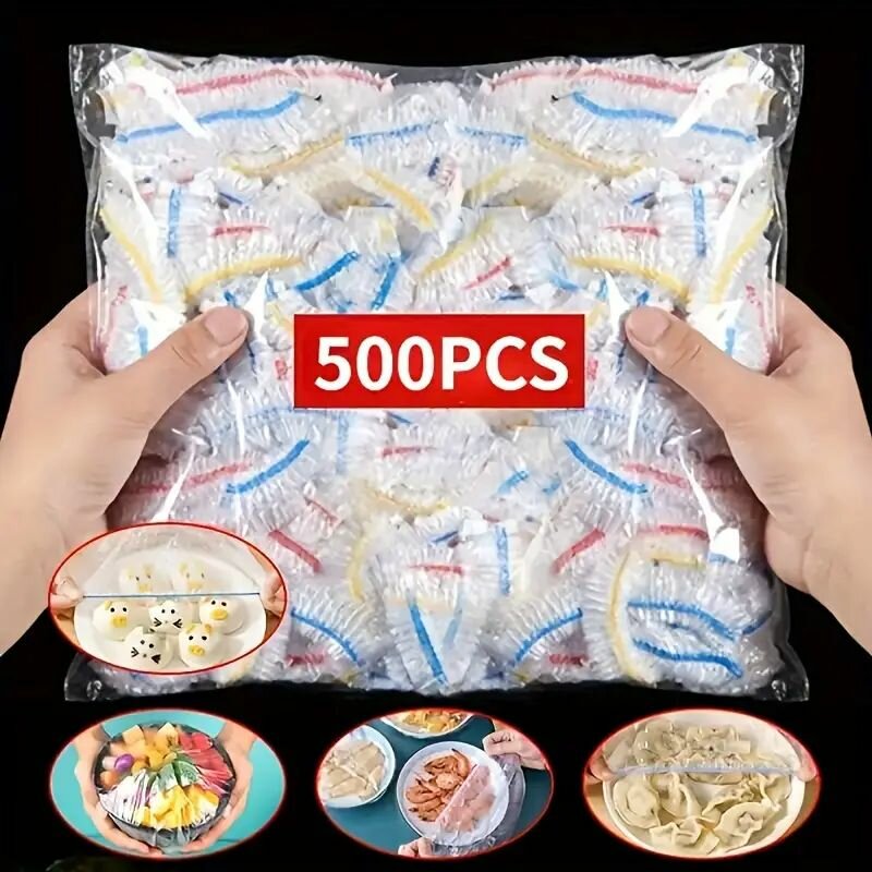 1. Чехлы на тарелки одноразовые, 500 шт — плотный пищевой PE, тянутся до 36 см, для микроволновки и холодильника
