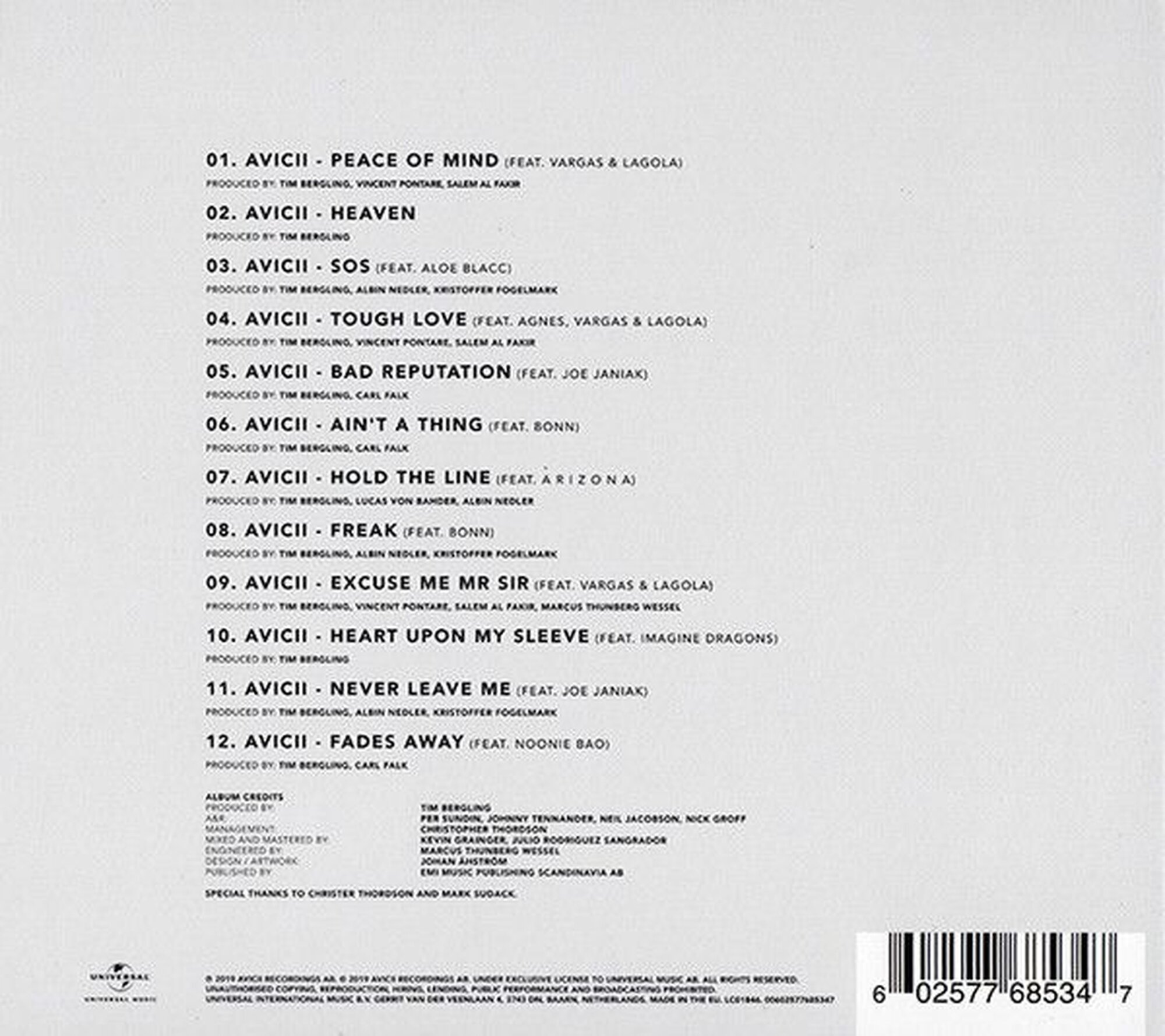 Audio CD Avicii Tim, Digipak, 2019, Electronic, Downtempo, 1 диск, Universal Music — фото 1