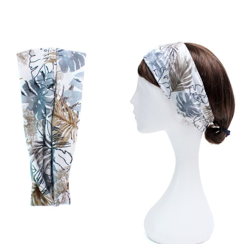 Головная повязка vintage women’s wide elastic stretchy headband floral, для йоги и спорта, сине-зеленый