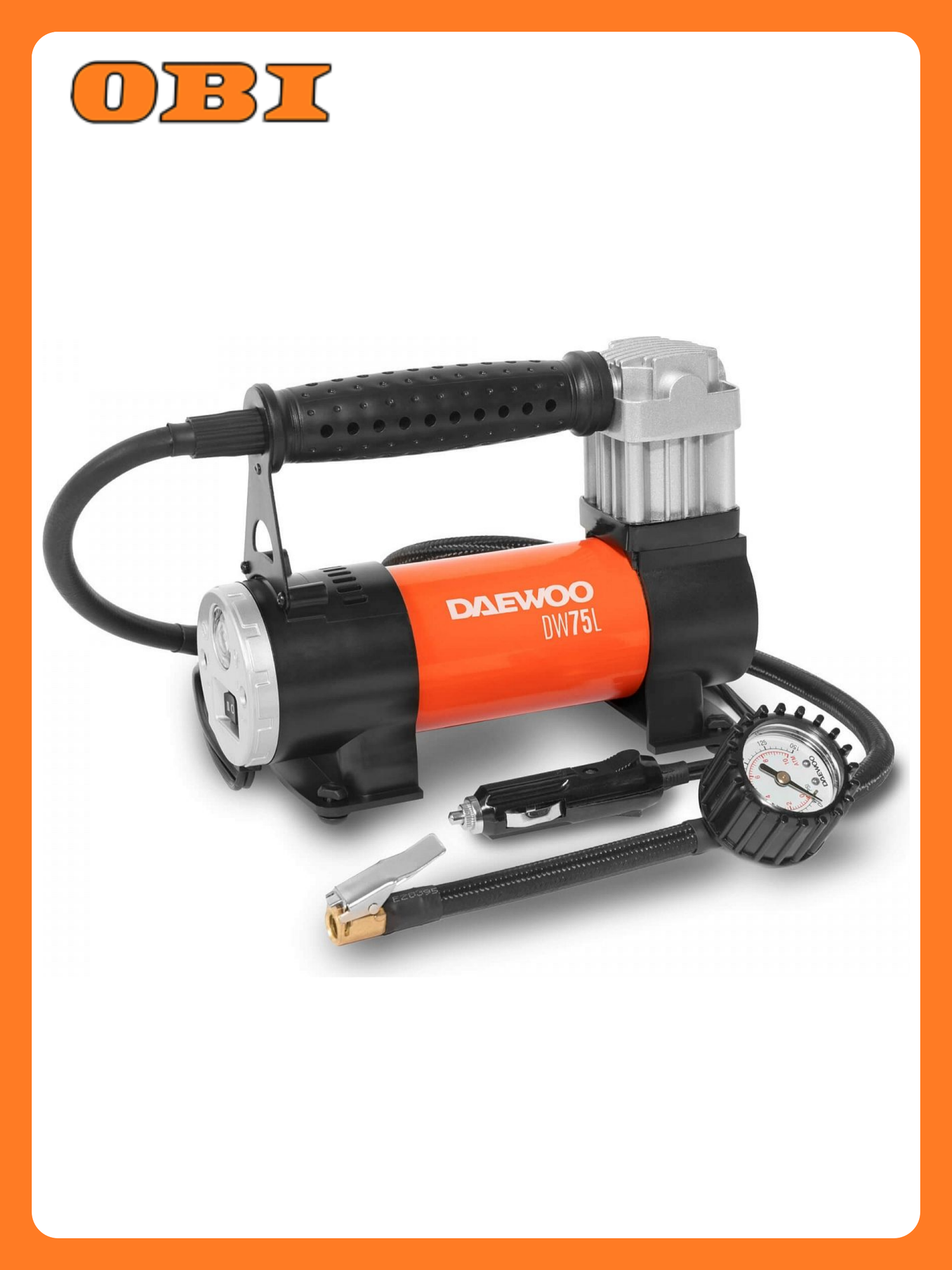 Автомобильный компрессор Daewoo DW 75L, 75л/мин, аналоговый манометр, питание от прикуривателя