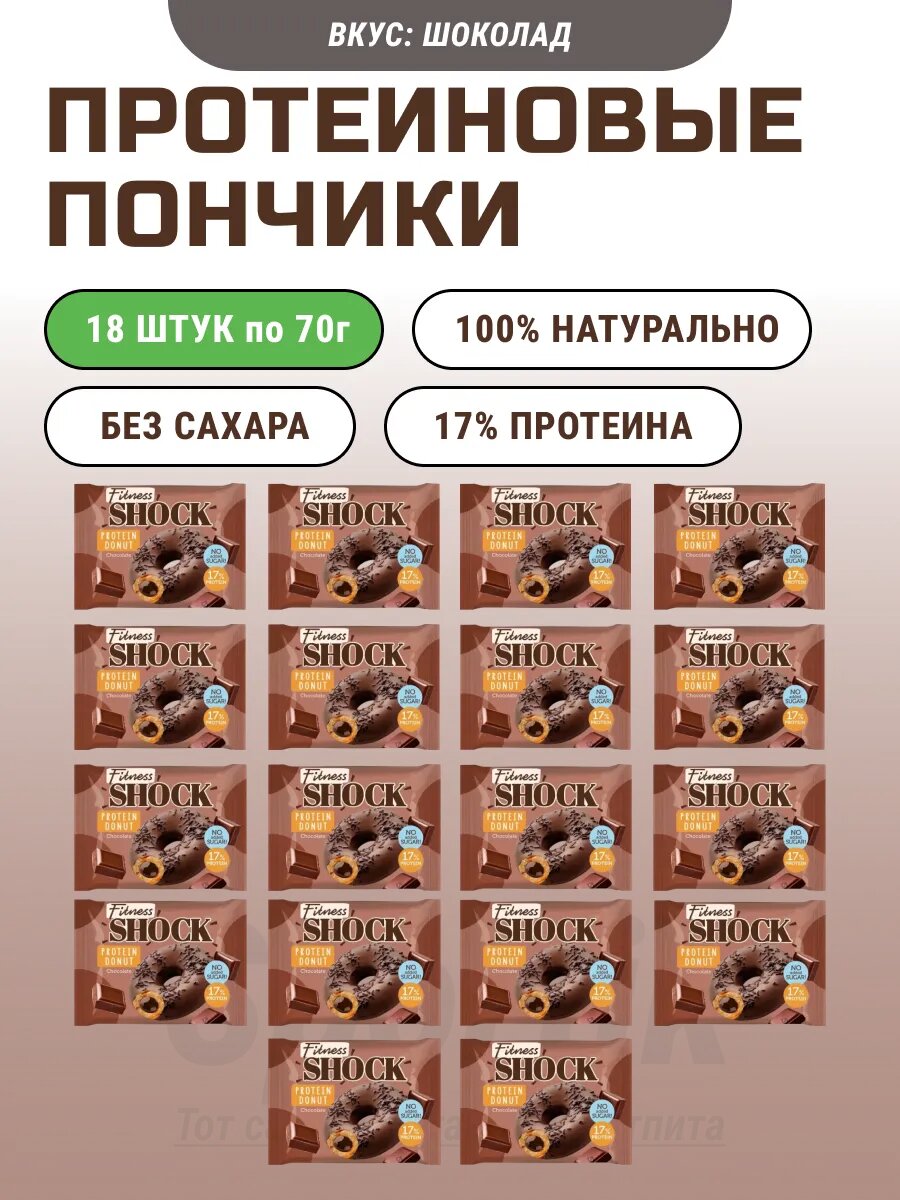 Пончики белковые ПП FitnesSHOCK 18шт х 70гр без сахара полезные сладости