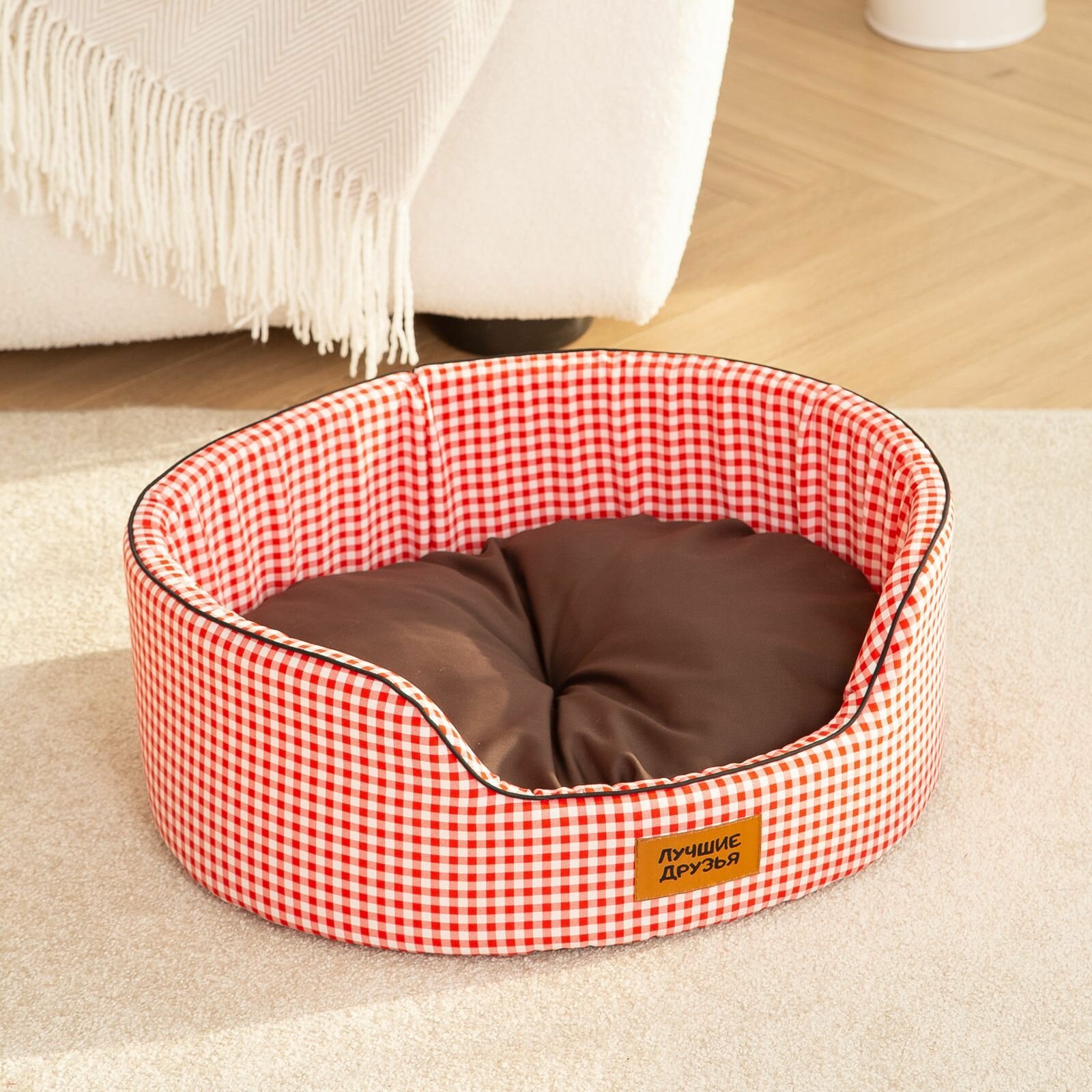 GLG Лежанка с подушкой для кошек и собак "Эфес". Red. Размер 50х40х15 см.