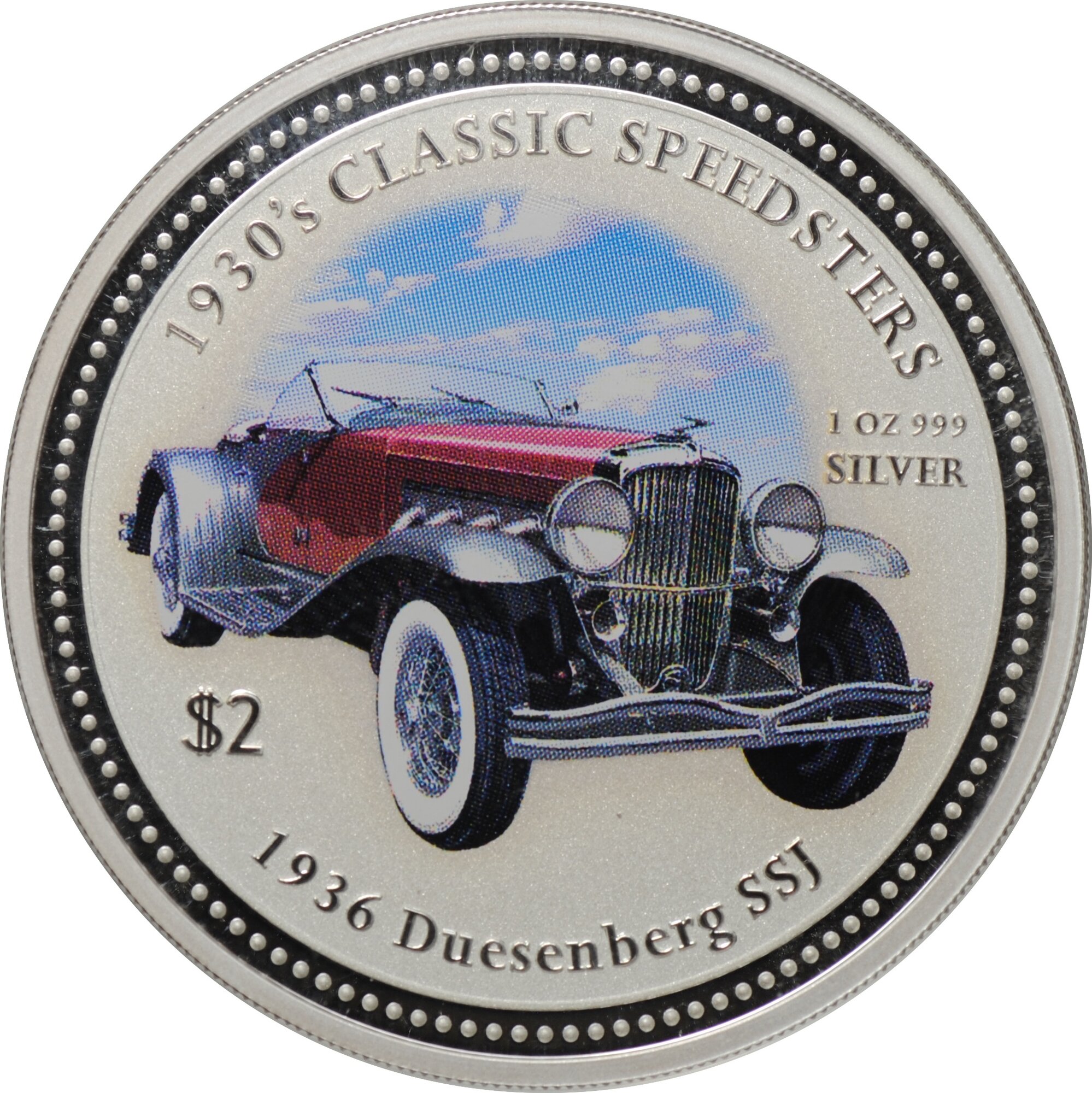 Монета 2 доллара 2006 Классические Спидстеры 1930-х Duesenberg SSJ 1936 автомобили Острова Кука