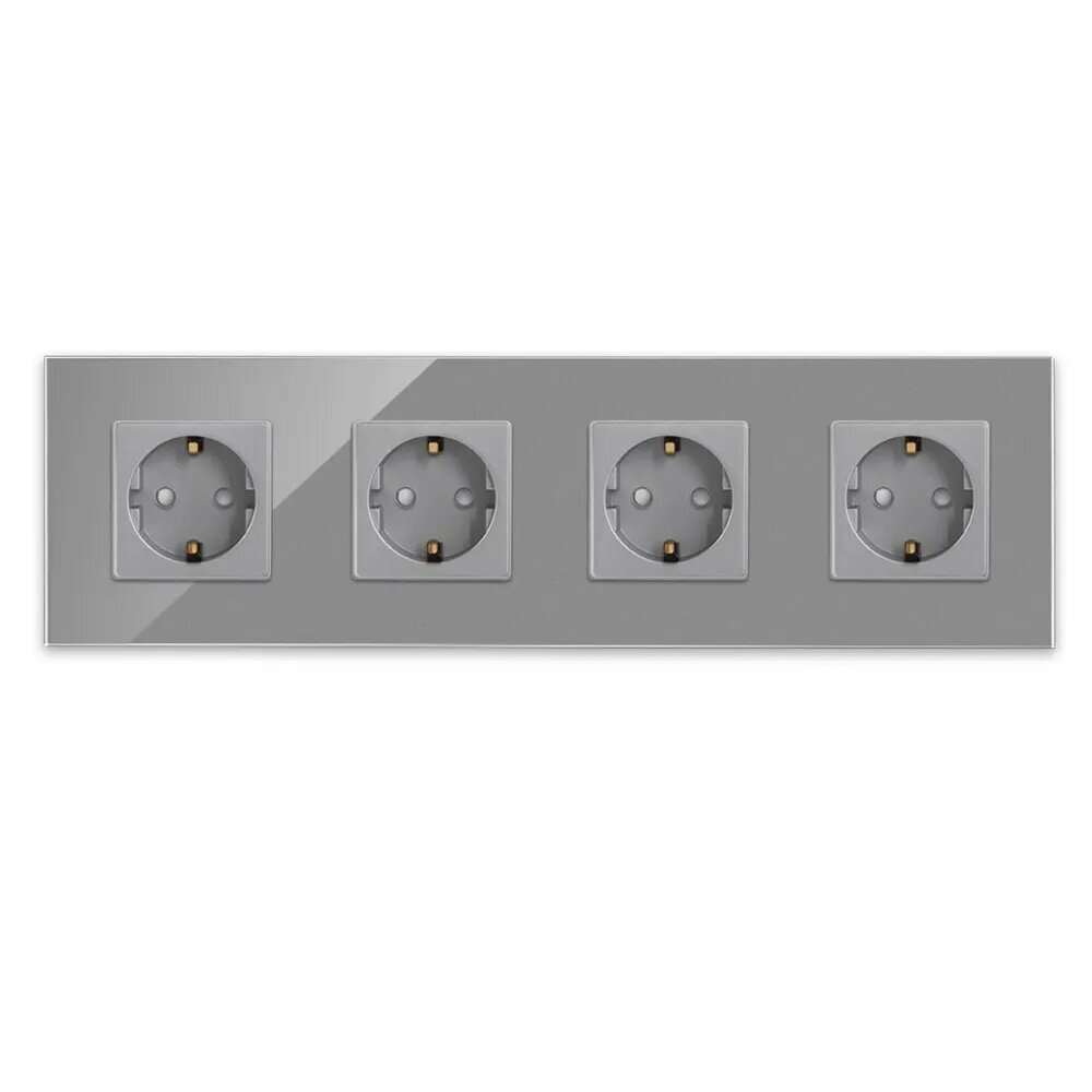 Четырехпостовая розетка 4 пост рамка стекло Серый