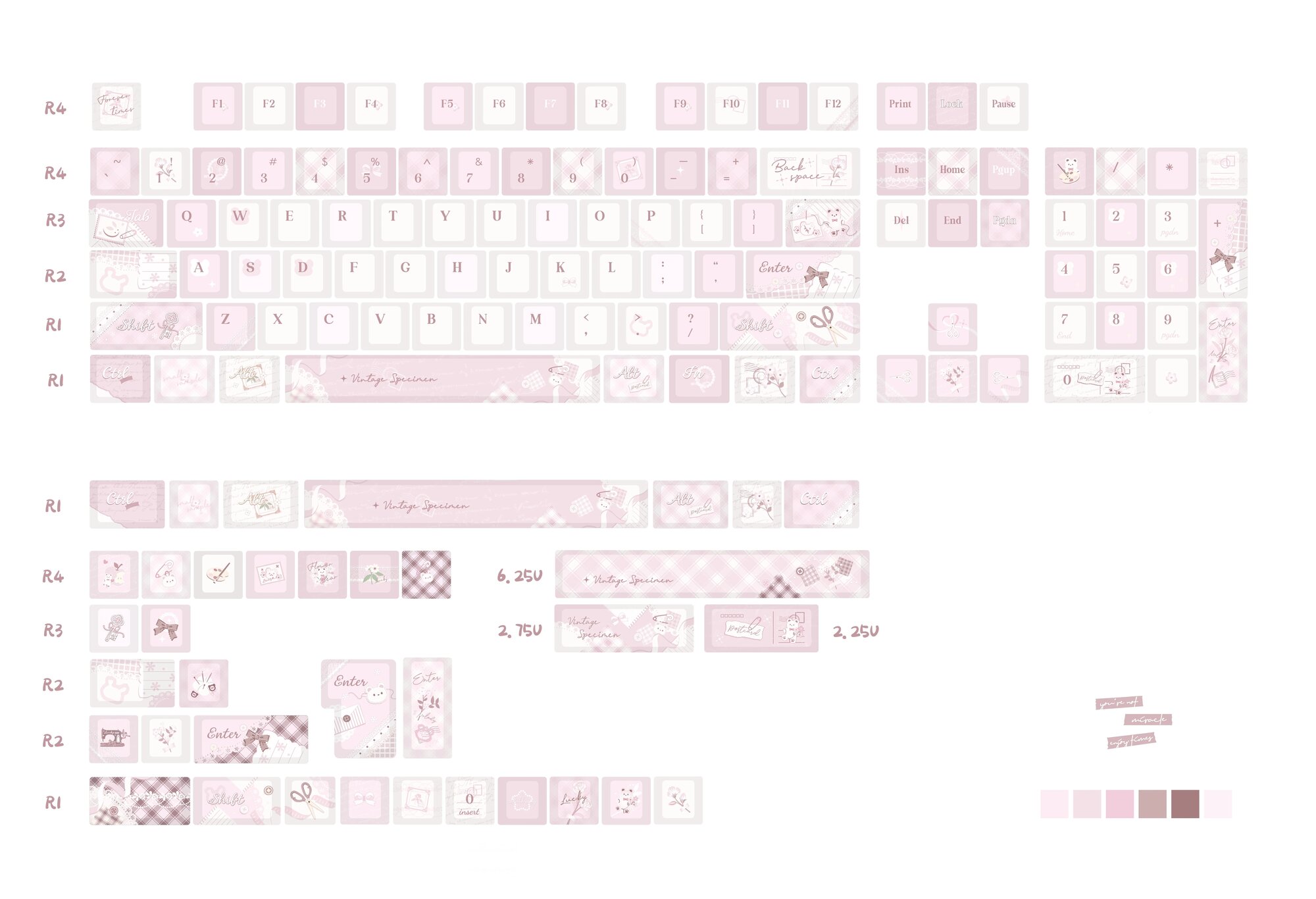 Розовые колпачки для клавиатуры Cherry Height PBT 140 шт