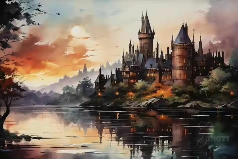 Алмазная картина "Замок Хогвартс из Гарри Поттера" алмазная огранка 40х50 см,40X50CM, белый