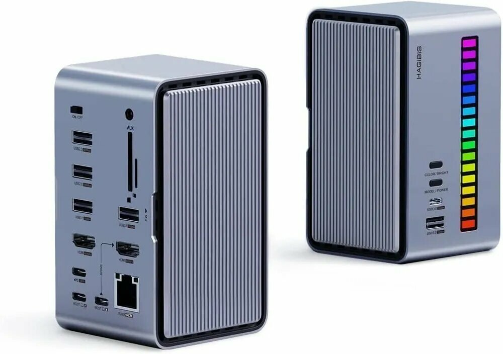 Многопортовая док-станция Hagibis , USB-концентратор 14 в 1, со светодиодной лентой RGB (U100 Pro)
