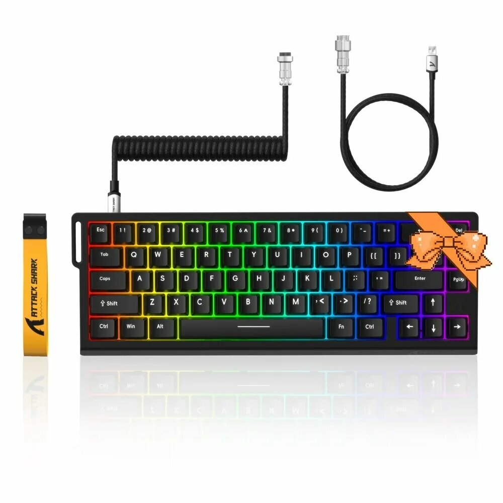 ATTACK SHARK Игровая клавиатура проводная X68HE+C01PRO, Английская раскладка, черный матовый