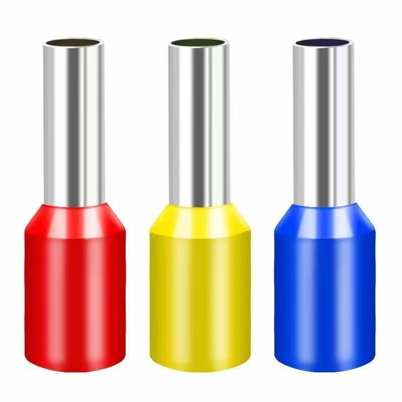 Трубчатый терминал E1508, контактный тип, предварительно изолированный терминал VE1008, европейский холоднопрессованный клеммный терминал, обжимной ухо из латуни