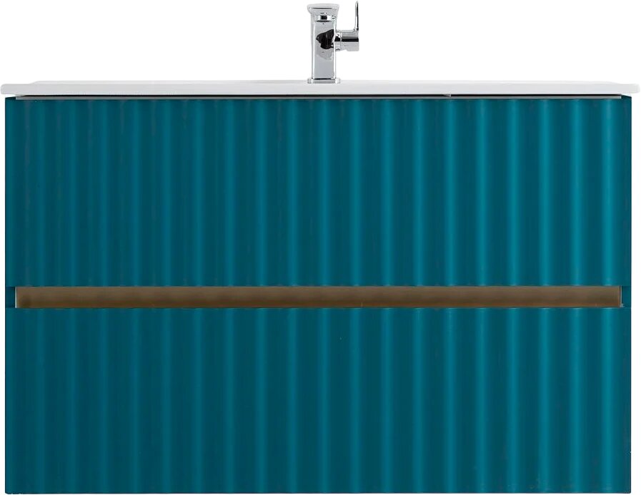 Тумба с раковиной Art&Max Элегант (Elegant) 90 подвесная, 91 см, с подсветкой, голубая, матовая, из МДФ, с ящиками, раковина для ванной, фарфоровая, прямоугольная, встроенный слив-перелив