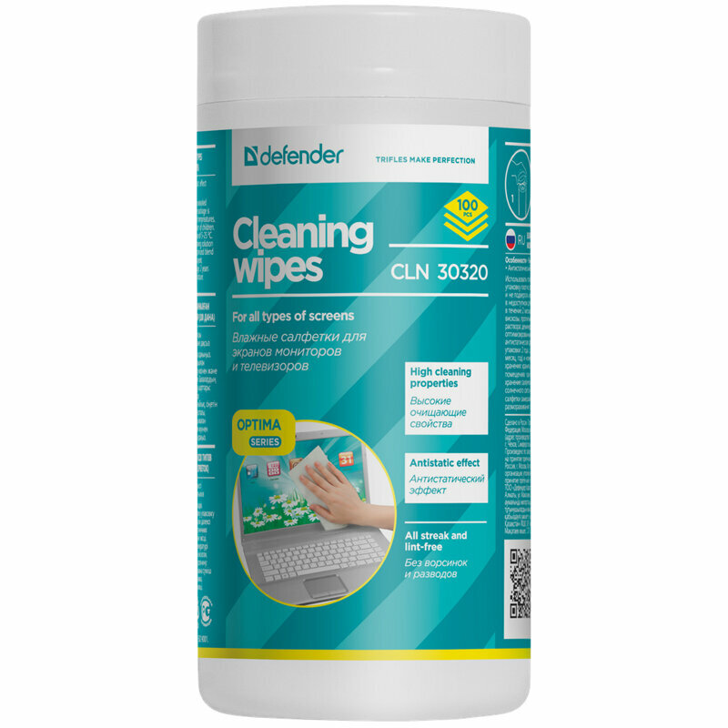 Defender Screen Cleaning Wipes CLN 30320 влажные салфетки 100 шт. для экрана, для оргтехники