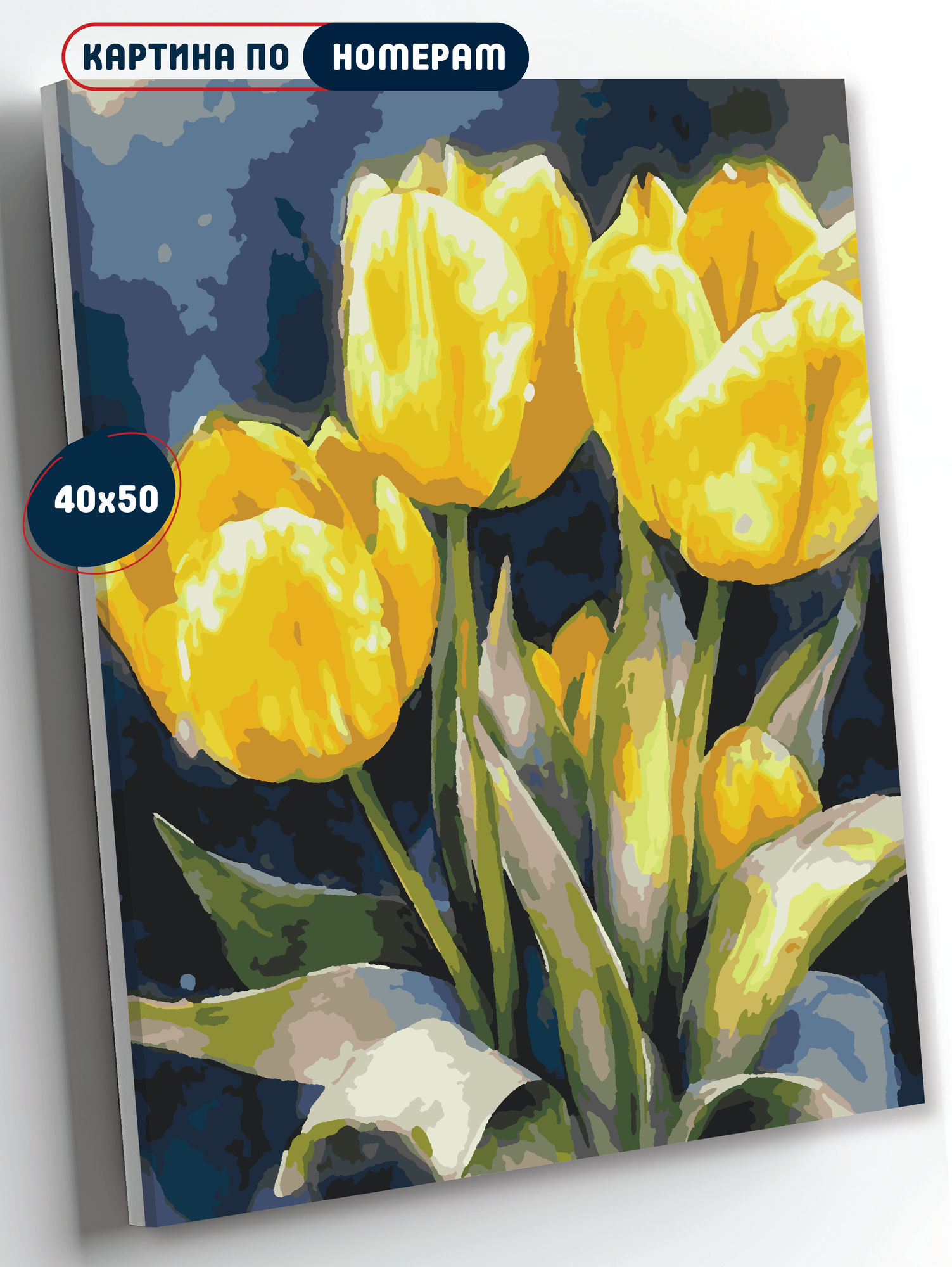 Картина по номерам "Тюльпаны", Холст на подрамнике 40х50, набор для рисования, с цветами