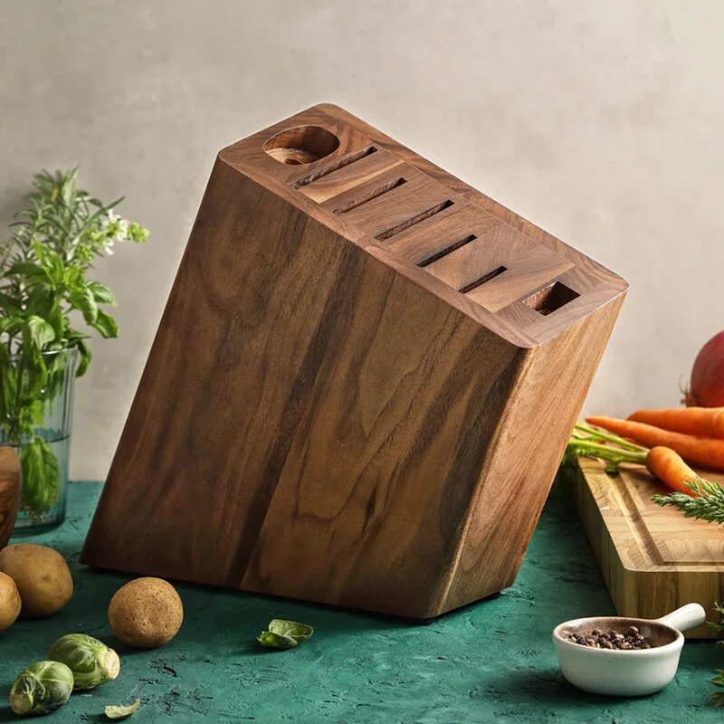 Держатель Для Кухонных Ножей HEZHEN Из Дуба С 7 Слотами - Деревянная Подставка Для Хранения Ножей - Кухонные Аксессуары И Инс.
