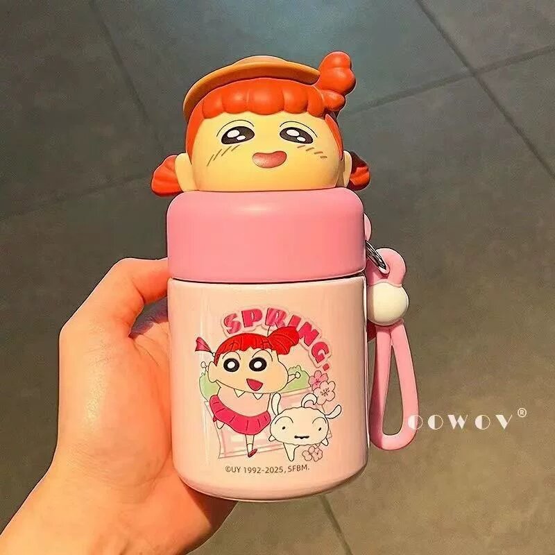 Кружка-термос Crayon Shin-chan с розовой Нини, нержавеющая сталь, 240 мл, для школьников, милый мультяшный рисунок