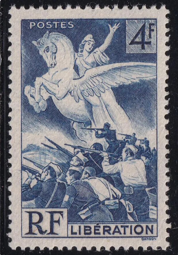 Новый почтовый штамп Франции 1945 года "Богиня летающей лошади"