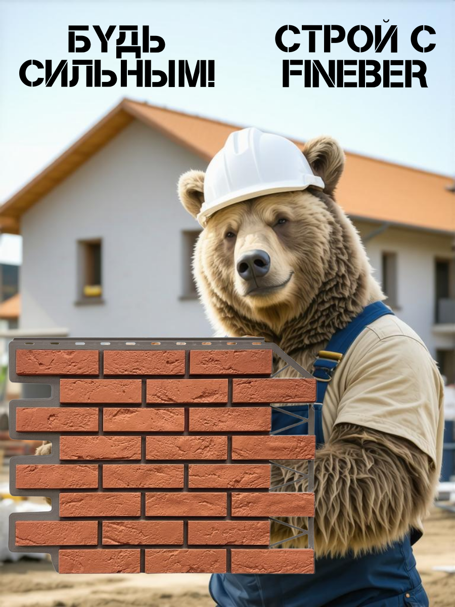 Фасадная панель FINEBER "Кирпич Баварский", терракотовый цвет, 59x79 см, 10 шт