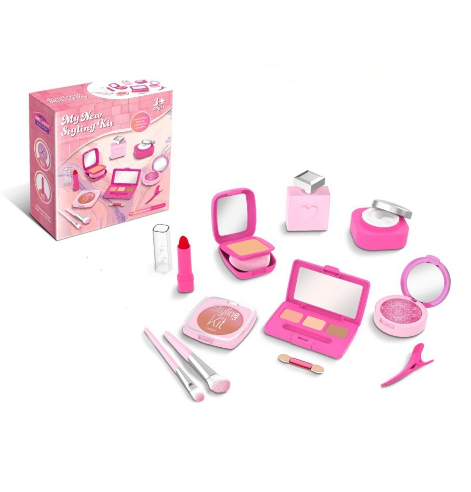 Набор для макияжа для детей- девочек с зеркалом, дизайном ноутбука, набор для макияжа для подростков/детей, без токсичных подарков на день рождения для девочек 3 4 5 6 7 8 9 10 лет, 11 деталей, розовый (не настоящая макияж)