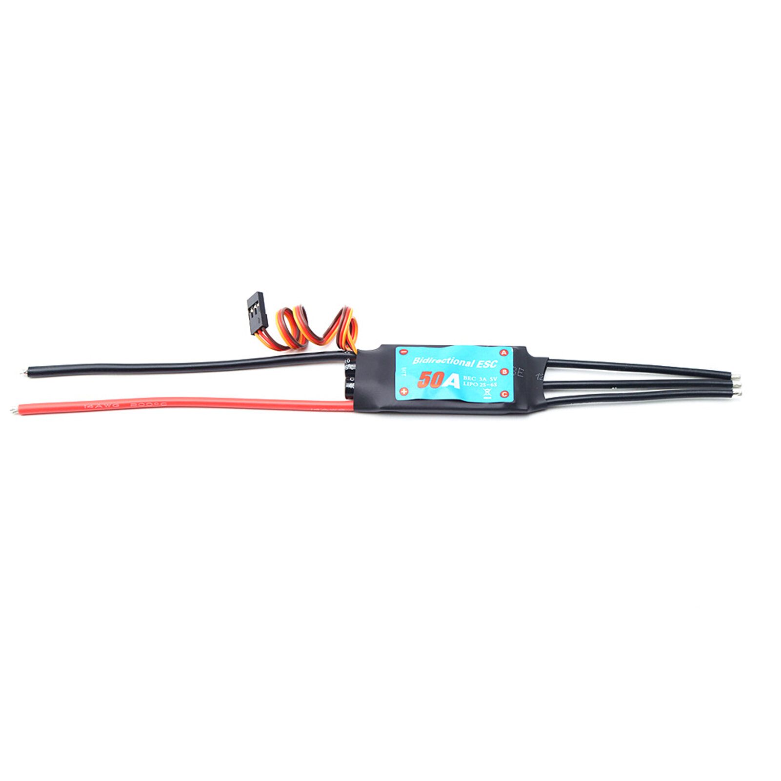50A Brushless ESC Бидirectional Electronic Speed Controller для RC Car Boat Remote Control Ship, черный цвет, BEC 3A 5V, Lipo 2S-6S, размер 70*25*8mm (без провода), упаковка пластиковая, размер упаковки 13*9*1cm, вес упаковки 31g, в комплект входят 1*