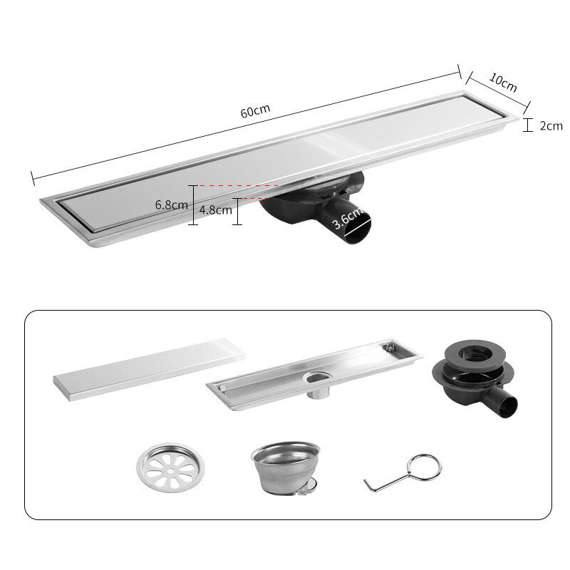 Невидимая инкрустированная плитка, скрытый длинный напольный слив для ванной комнаты, душевой, 304 нержавеющая сталь, запахоустойчивый боковой слив