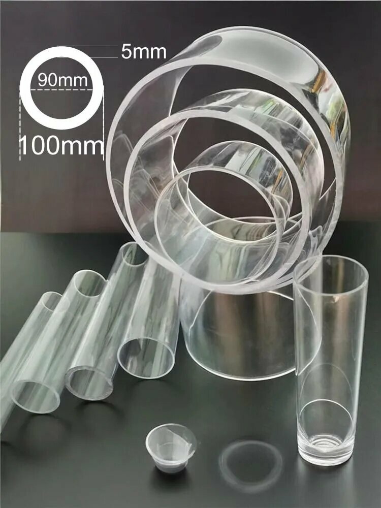 Прозрачная пластиковая трубка Поликарбонатная трубка внешний диаметр 100 мм Толщина стенки 5 мм Длина 495 мм 1шт