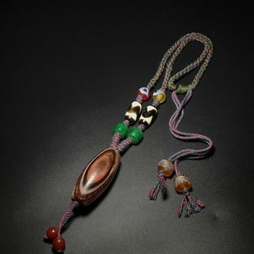 Уникальное тибетское старое агатовое ожерелье dZi с натуральными глазами неба и бусинами в виде тигрового зуба J1112