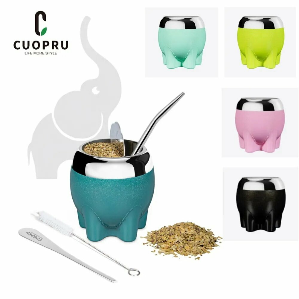 Калабас CUOPRU "благоприятный слон" для мате, 160мл, 1шт, sky blue