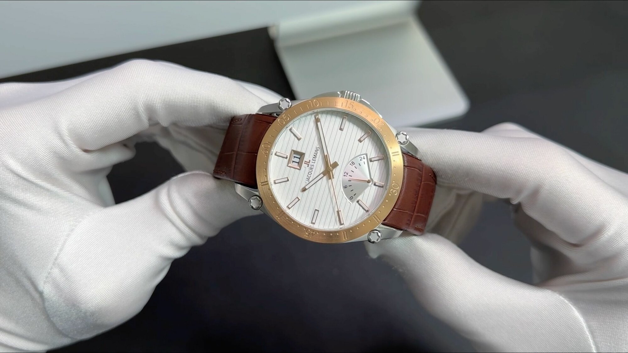 Наручные часы JACQUES LEMANS, коричневый, белый, золотой — фото 1