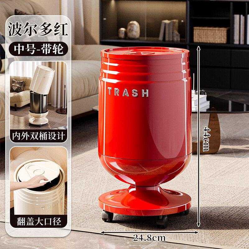 Мусорное ведро для домашнего использования, креативная новая модель, с крышкой и колесами для гостиной, высококачественная корзина для мусора, элитная большая урна для ванной