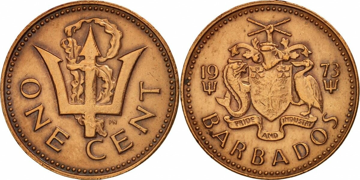 Барбадос 1 цент, 1973 - 1991 Трезубец XF