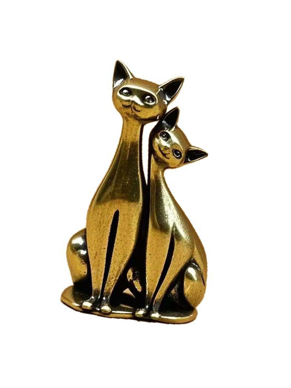 Изящная фигурка пары латунных кошек для украшения рабочего стола в домашнем офисе