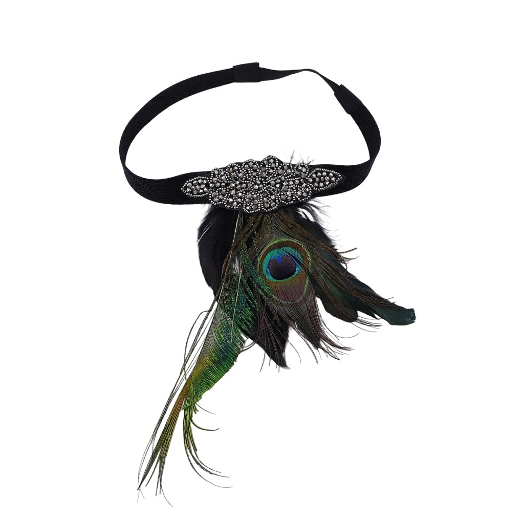 Повязка на голову в стиле Гэтсби 1920-х годов, аксессуары для волос для женщин, повязка на голову с перьями и кристаллами 20-х годов, головной убор для женщин, подарки