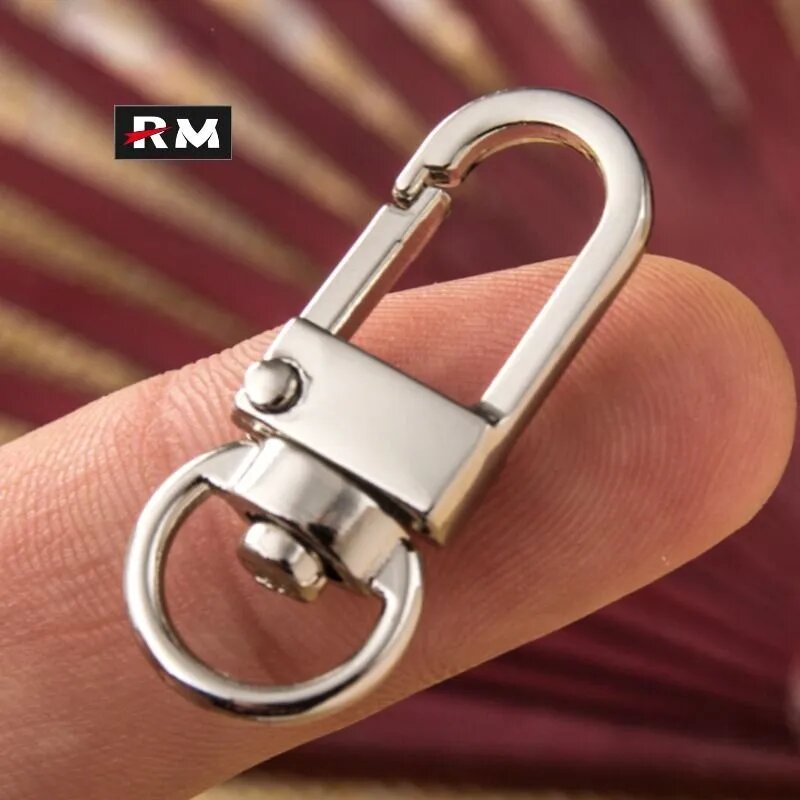 Аксессуары для багажа, Карабин поворотный с кольцом 10 мм (14*34 мм) металл, Карабин застежка для ключей, серебристый, 2 шт