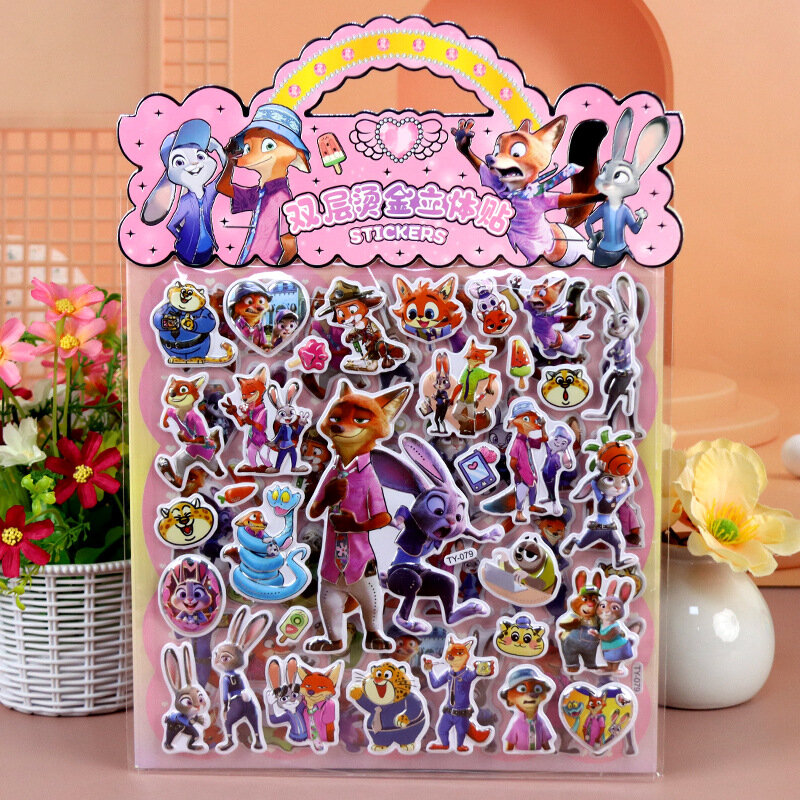 3D стерео детские мультяшные наклейки с двойным слоем, сумасшедшие животные, город Зоотопия, анимационный фильм, периферийные наклейки на день рождения