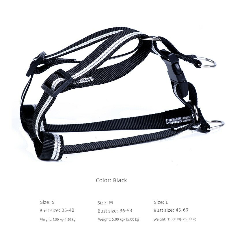 Отражающий собачий грудной ремень для средних собак, черный, размер 45-65 см - аксессуар для безопасного прогулок на