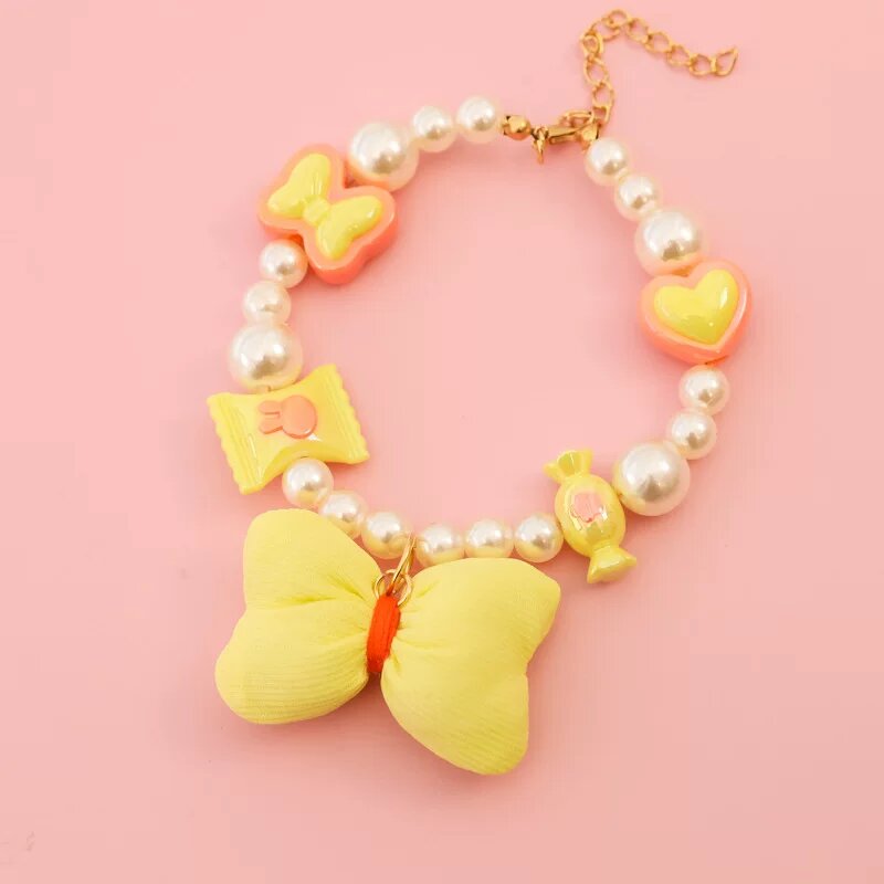 Ошейник для кошек и маленьких собак с жемчужным кулоном, 3D-бантом, милым сердечком и декором в виде конфет, бесшумный