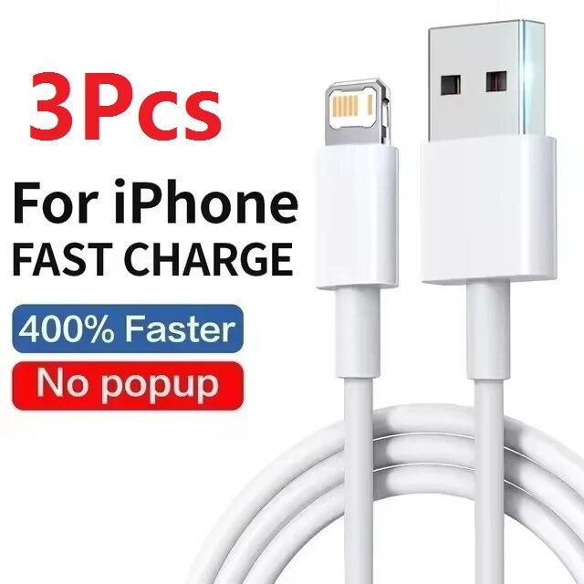 3 шт. USB-кабель для телефона Apple iPhone 13, 12, 11, 14 Pro Max XR X Plus, зарядное устройство для iPad, быстрая зарядка