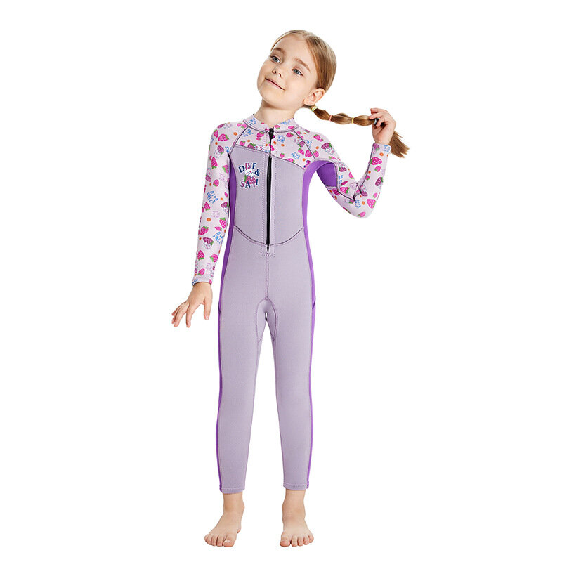 Детский гидрокостюм 2.5 мм, цельный, с длинными рукавами, термокостюм для девочек, для снорклинга, серфинга, плавания, защиты от солнца и медуз.