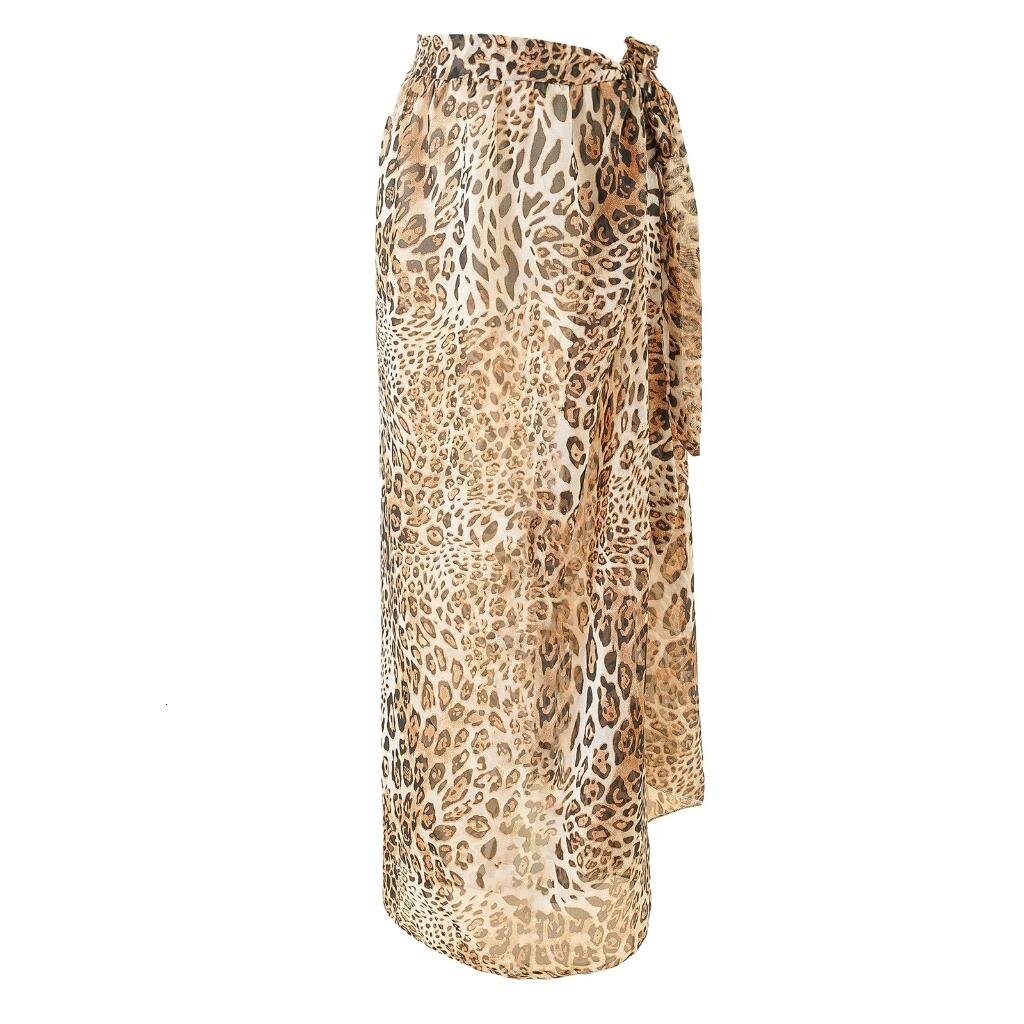 Пляжная прозрачная юбка-бандо для бикини, Леопардовый принт