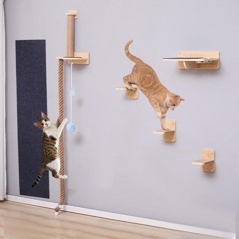 1,5 м роскошное кошачье дерево с одноуровневой конструкцией, 3 лазательными платформами и подносом для еды