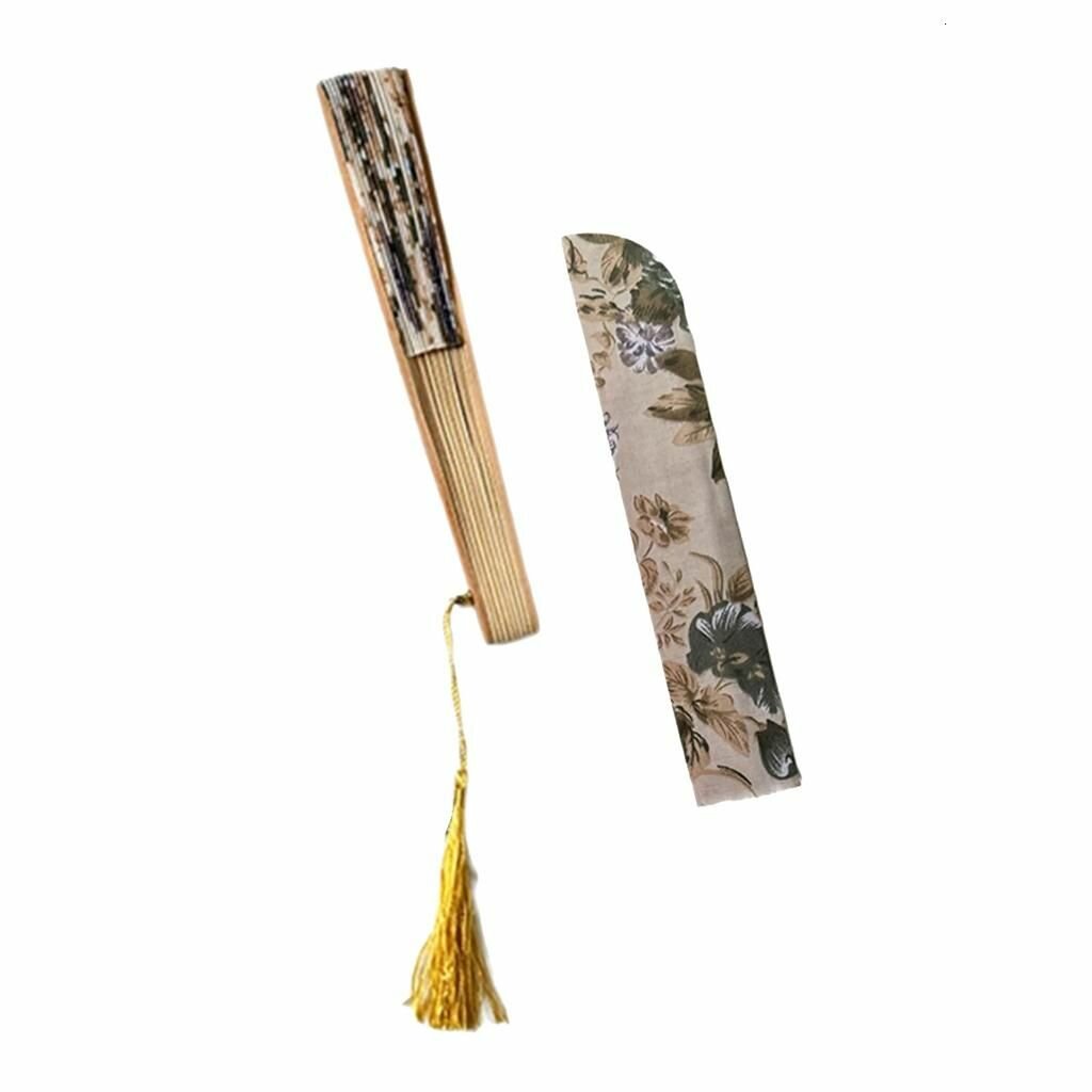 Китайский шелковый веер с цветами, - Золотой Веер Дракона