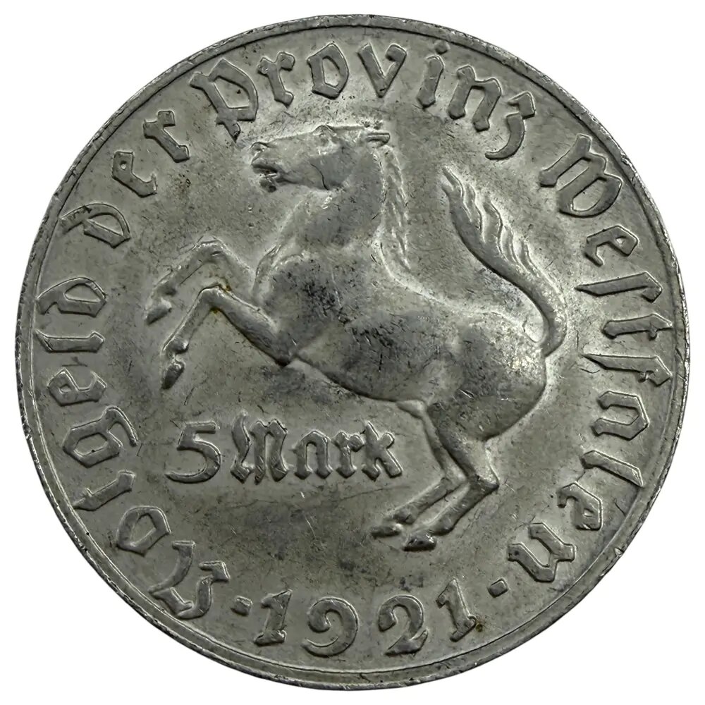 Веймарская Республика, Вестфалия 5 марок 1921 г. (Фрайхерр фон Штайн) (Лот №4)