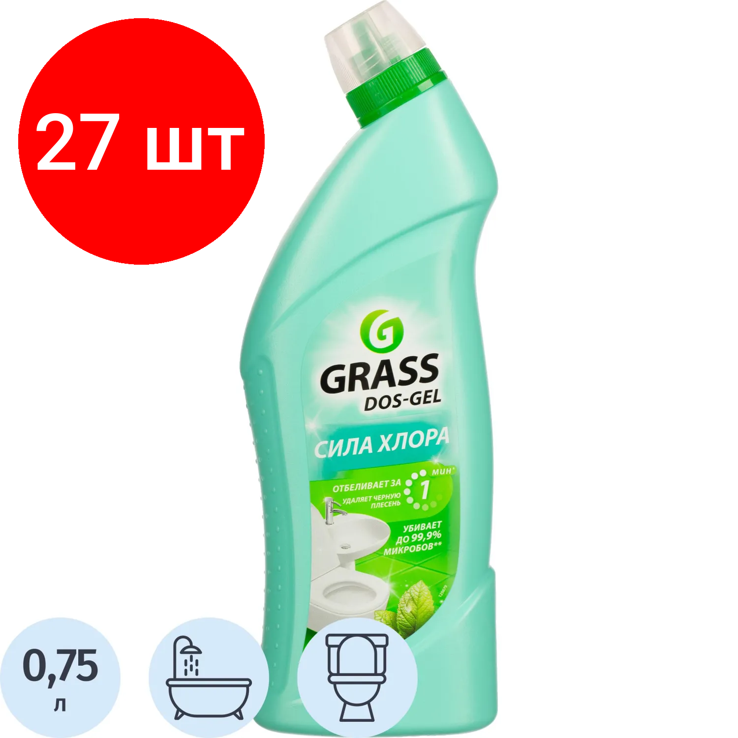 Комплект 27 штук, Средство для сантехники DOS GEL Мятная сила гель 750мл