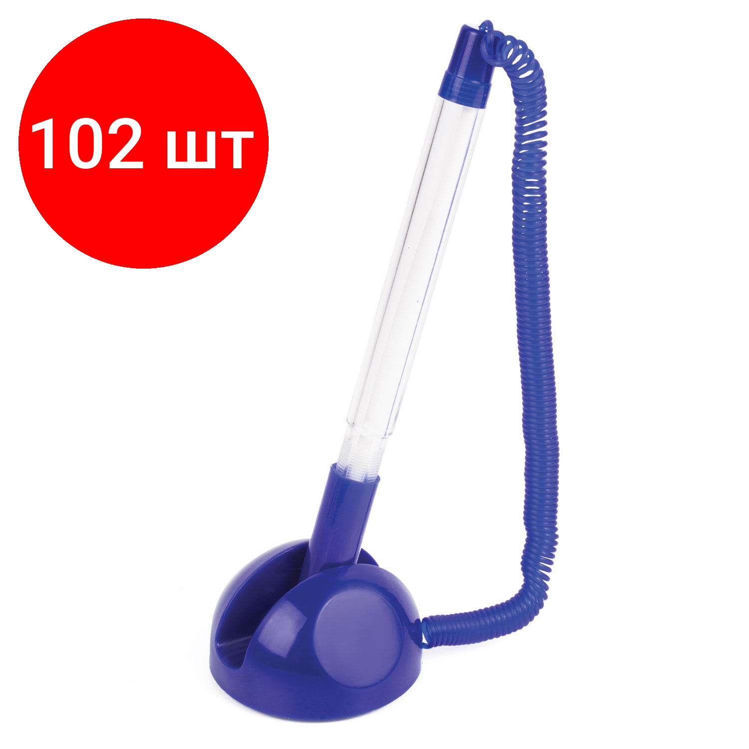 Комплект 102 шт, Ручка шариковая настольная BRAUBERG "Стенд-Пен", синяя, пружинка, корпус синий, линия 0.5 мм, 140195