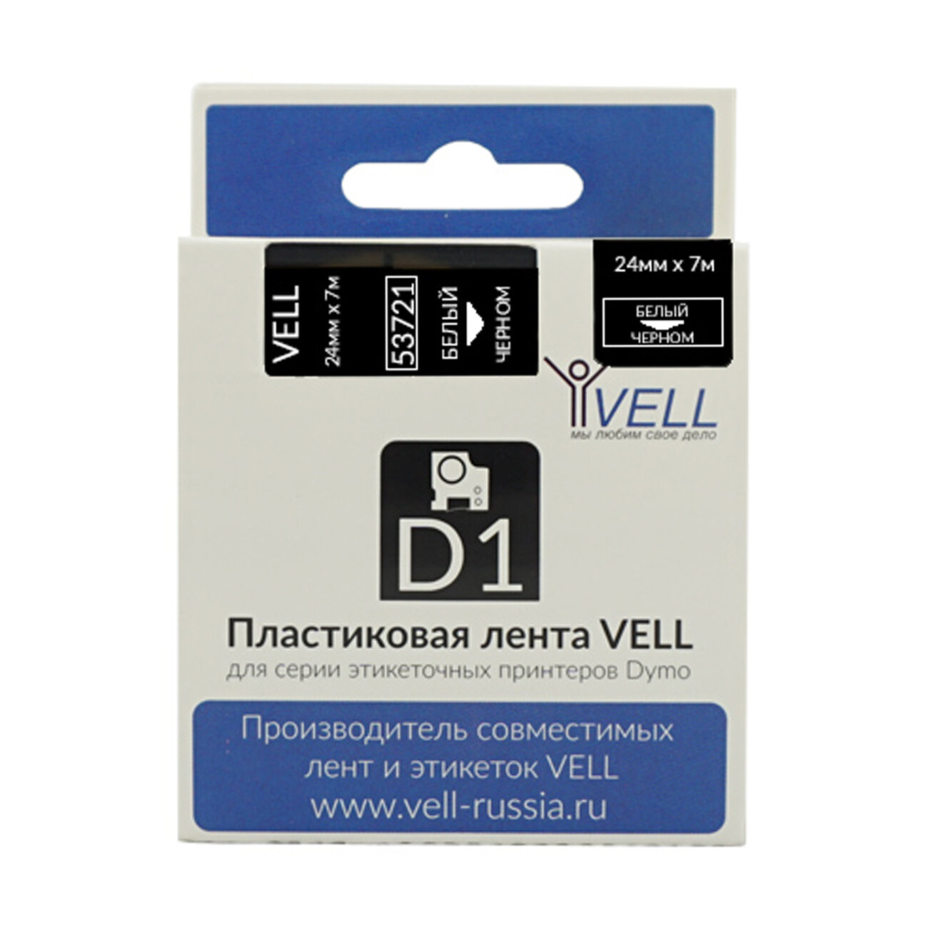 Набор Лента Vell VL-D-S0721010/53721 (24 мм х 7 м, белый на черном) (2 шт)