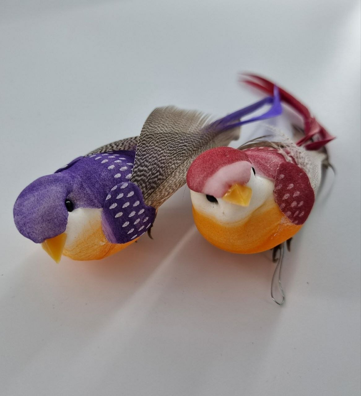 Птички декоративные с лапками. На металлической ножке. Упаковка 2 шт. Цвет бордовый/фиолетовый