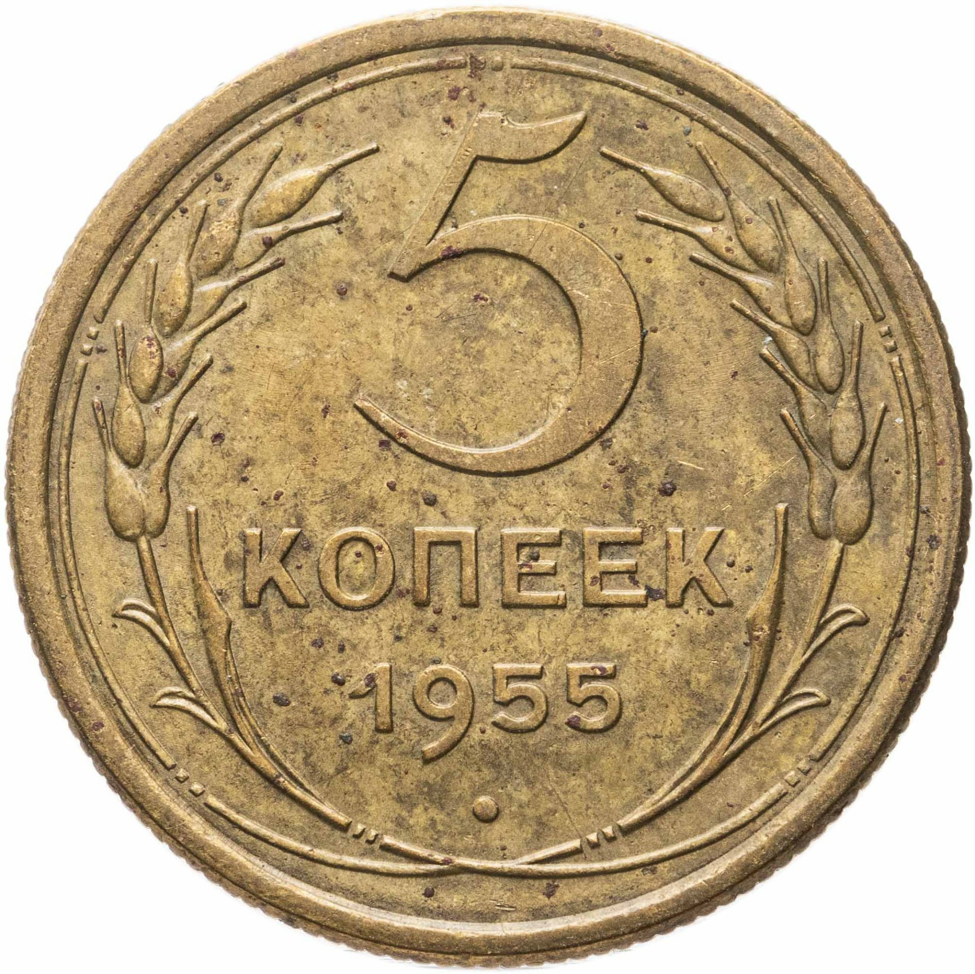 5 копеек 1955, Бронза, в сохранности XF