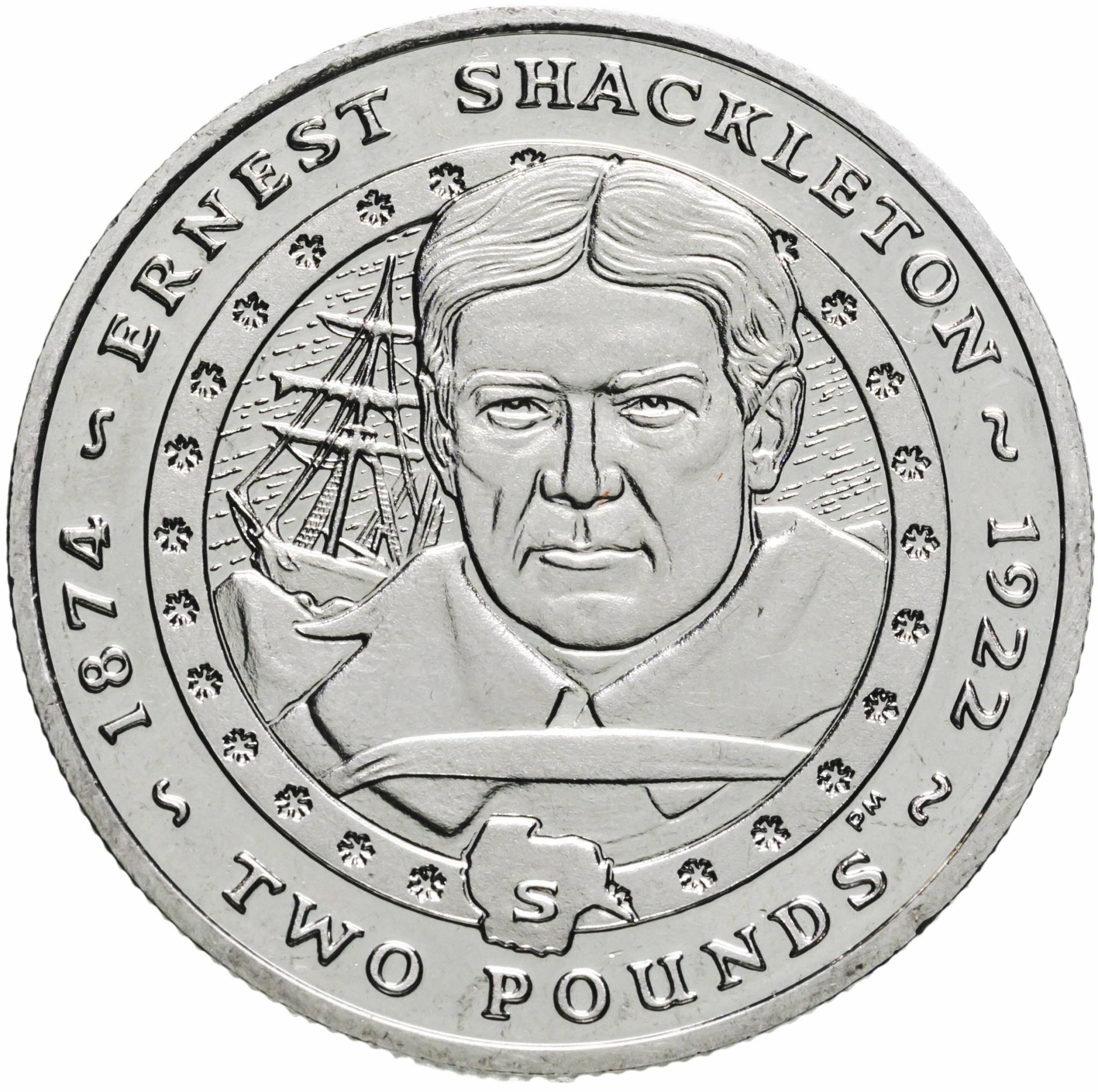 Южная Георгия и Южные Сандвичевы острова 2 фунта 2007 Эрнест Шеклтон, Мельхиор медь-никель, в сохранности UNC